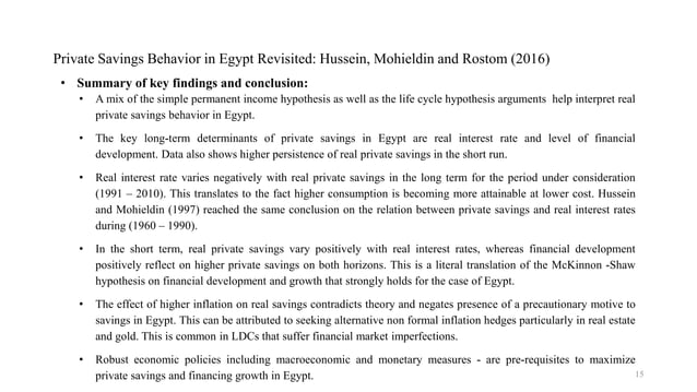 Savings, Financial Development and Economic Growth in Egypt Revisited | PPT