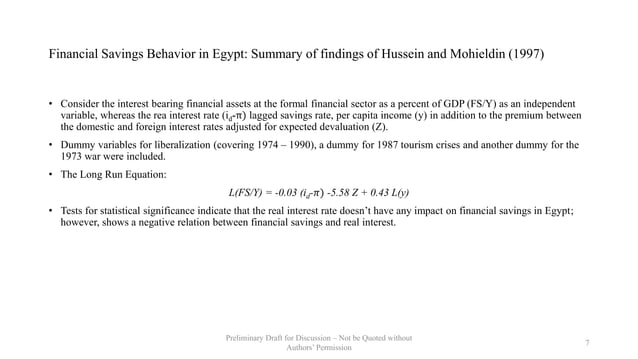 Savings, Financial Development and Economic Growth in Egypt Revisited | PPT