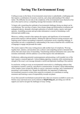 Saving The Environment Essay.pdf | Environmental Services Industry ...