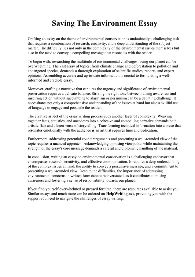 Saving The Environment Essay.pdf | Environmental Services Industry ...