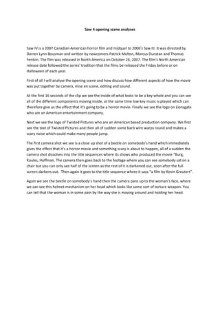 Saw 4 opening scene analyses | DOCX