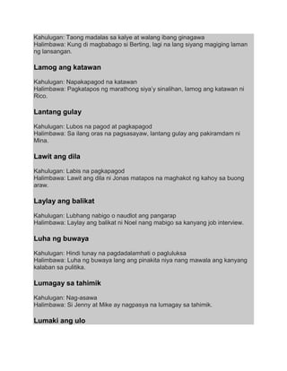 mga halimbawa ng sawikain para sa lahat ng antas | DOCX