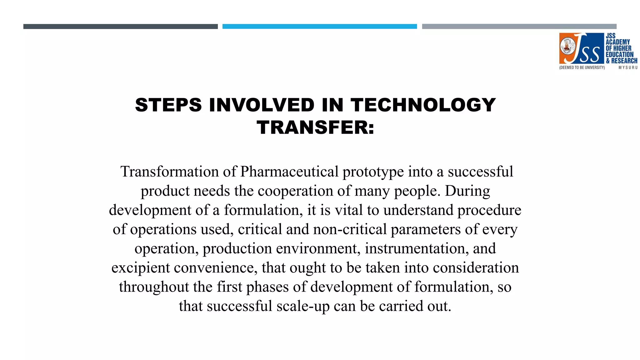 CURRENT ASPECTS OF TECHNOLOGY TRANSFER IN PHARMACEUTICAL INDUSTRY | PPTX