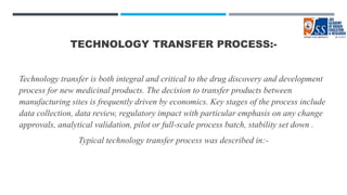 CURRENT ASPECTS OF TECHNOLOGY TRANSFER IN PHARMACEUTICAL INDUSTRY | PPTX
