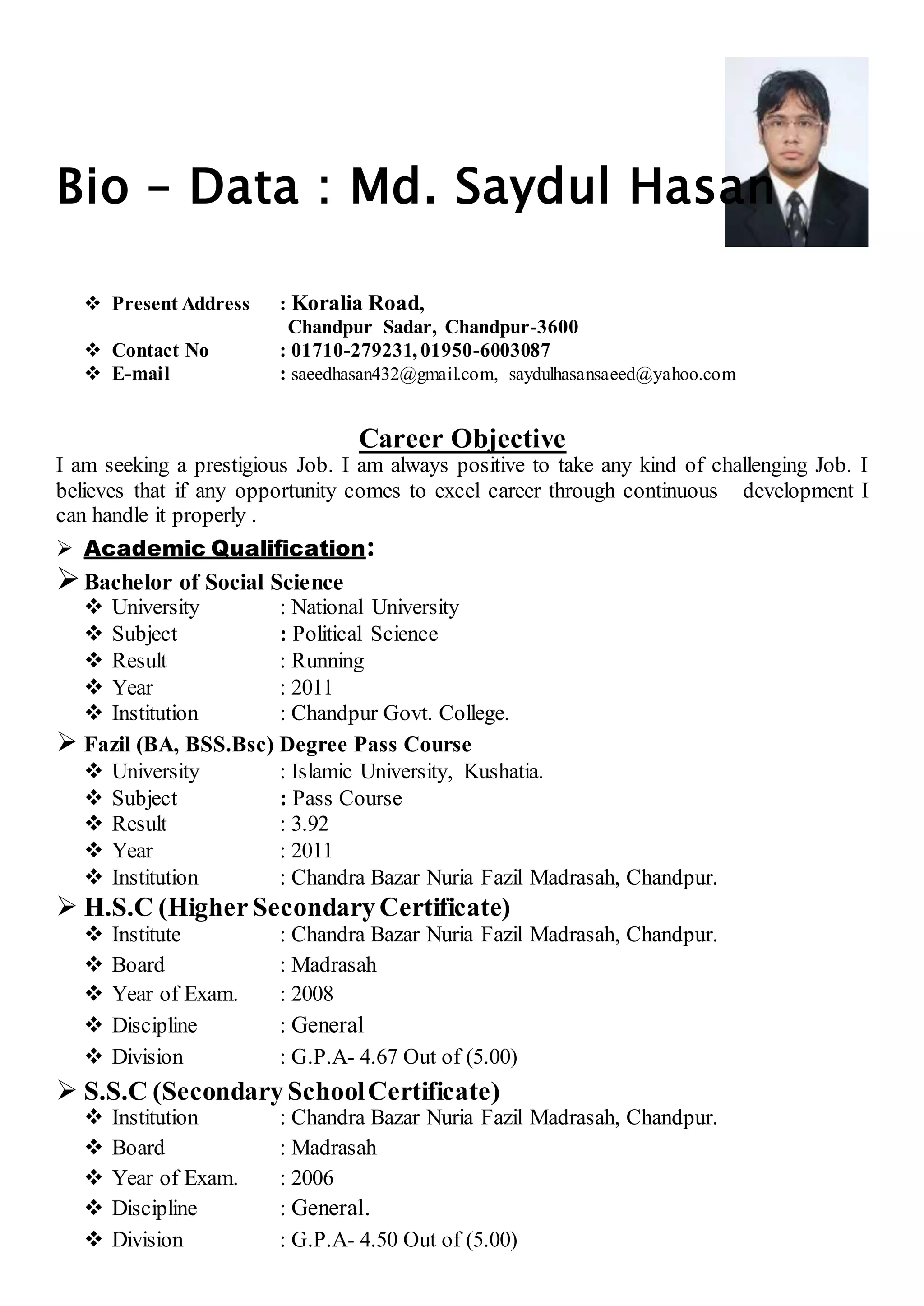 Md. Saydul Hasan Saeed CV | DOCX | Islam | Religion & Spirituality