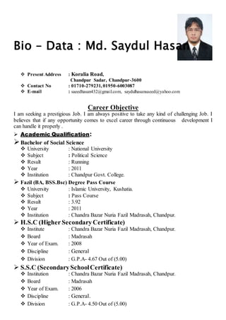 Md. Saydul Hasan Saeed CV | DOCX | Islam | Religion & Spirituality