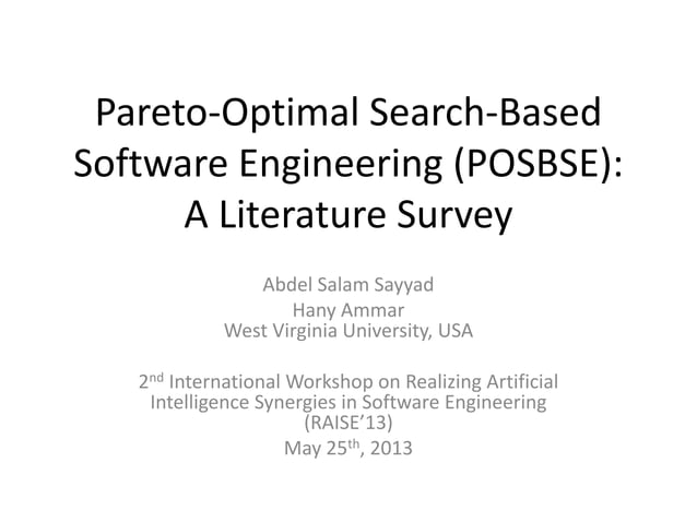 Pareto-Optimal Search-Based Software Engineering (POSBSE): A Literature ...