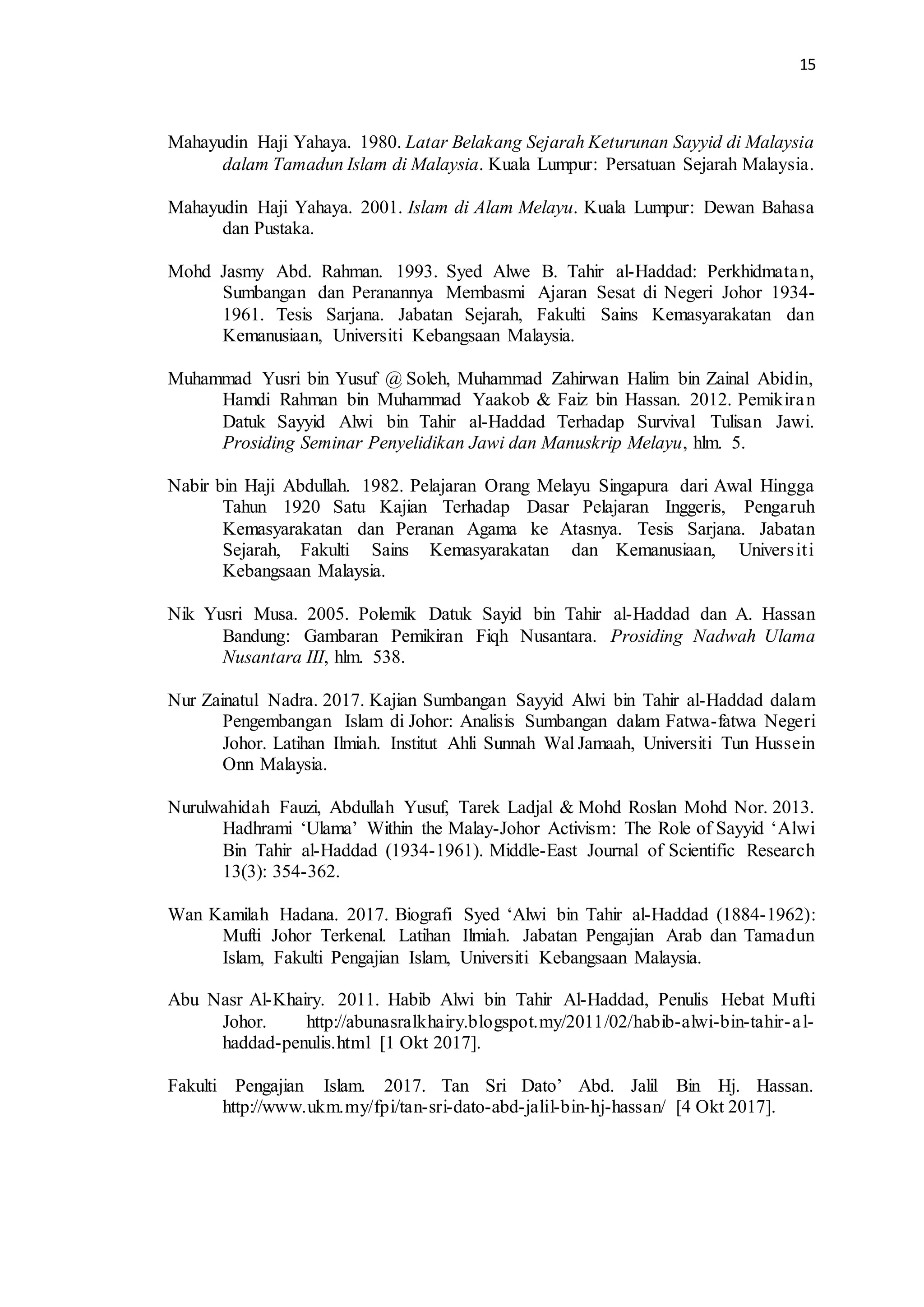 Dato' Sayyid Alwi bin Syeikh Tahir al-Haddad | DOCX