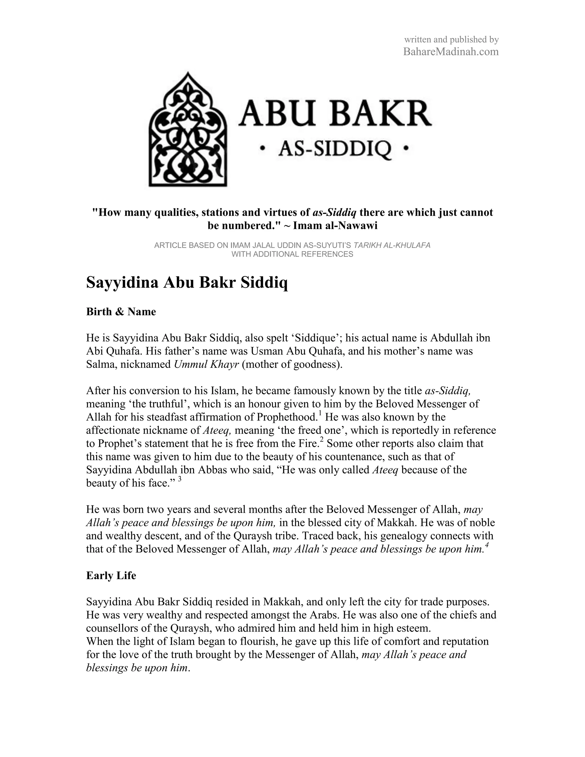 Sayyidina Abu Bakr Siddiq (RA) | PDF
