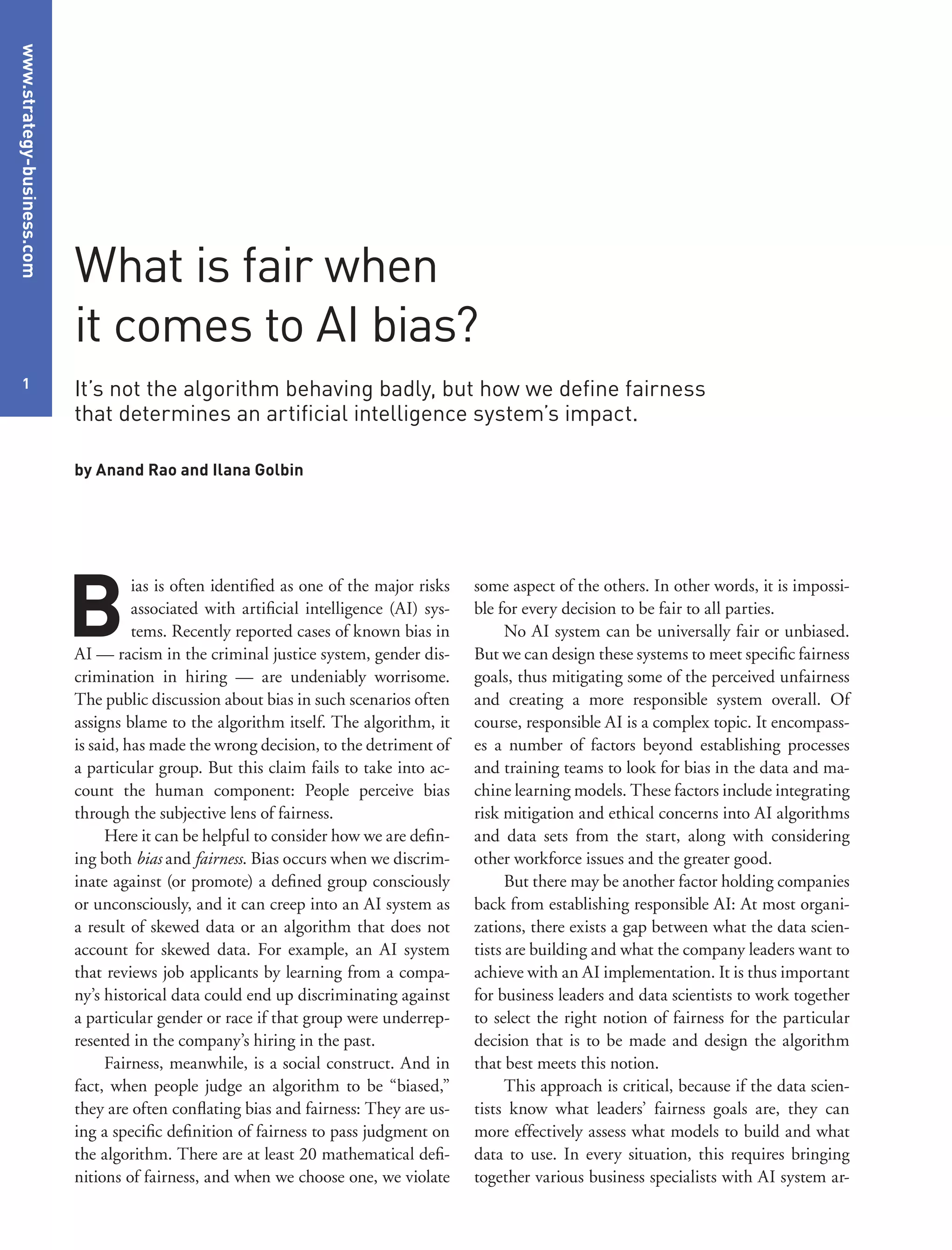 What is fair when it comes to AI bias? | PDF