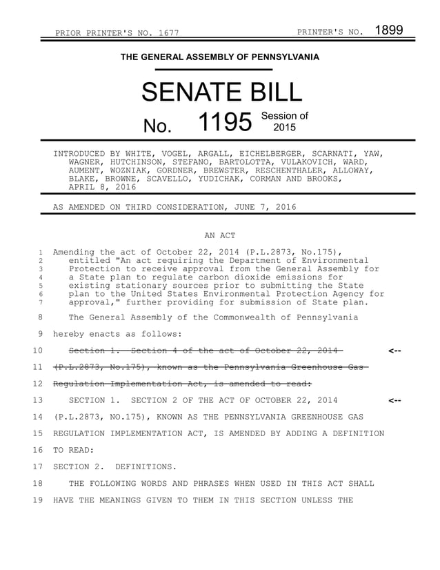 PA Senate Bill (SB) 1195 - On Plans to Comply with Federal Clean Power ...