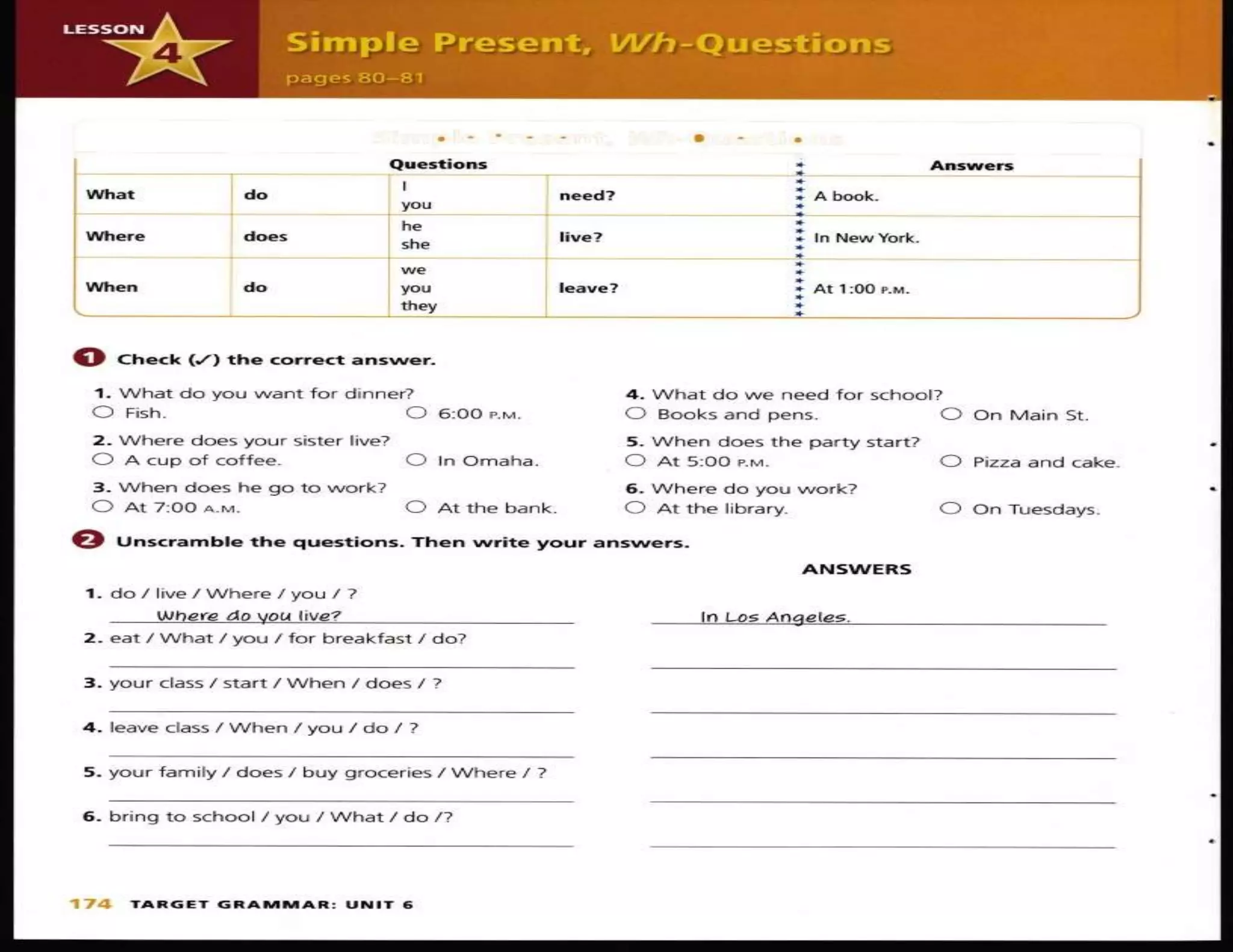 SB 1 Simple Present, Wh- Questions | PPT