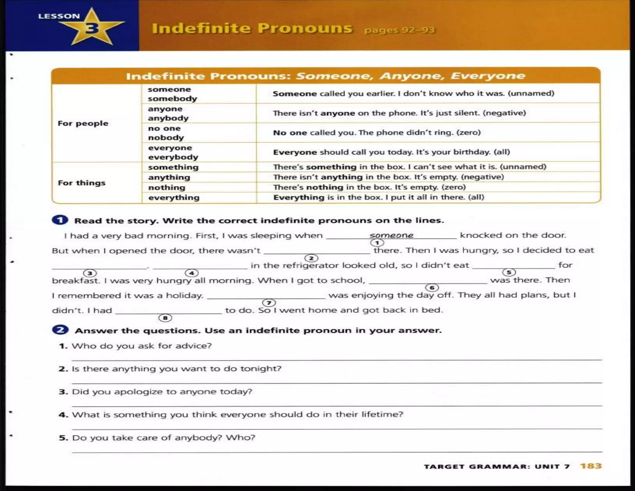 SB 2 Indefinite Pronouns | PPTX