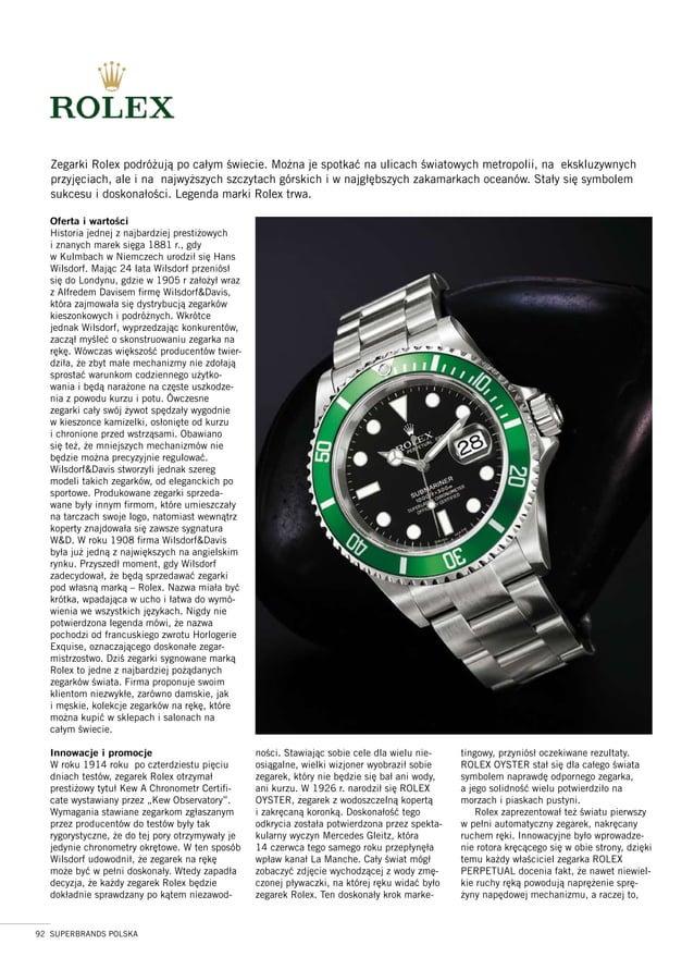 Case study marki ROLEX z Albumu Superbrands Polska 2008 | PDF