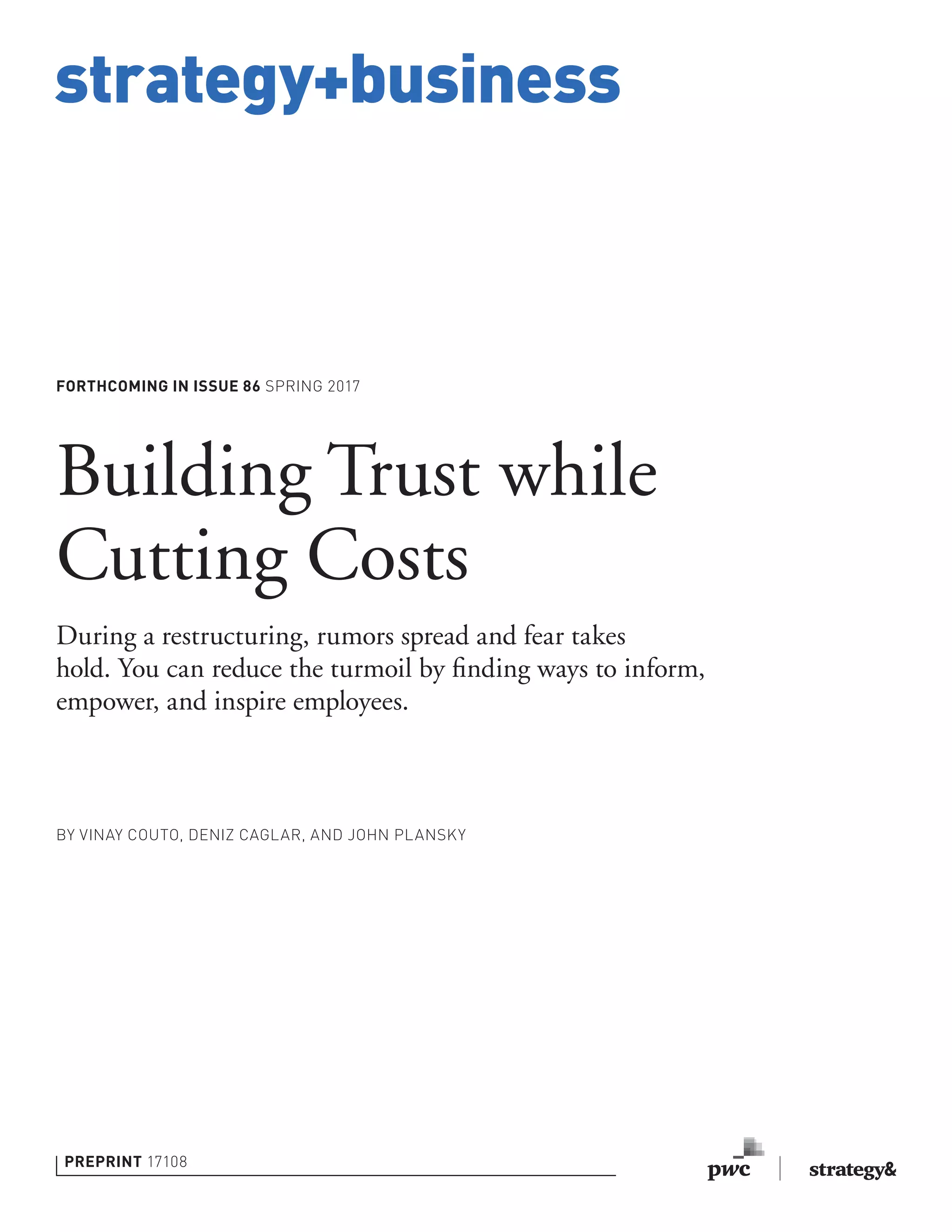 Building Trust while Cutting Costs | PDF