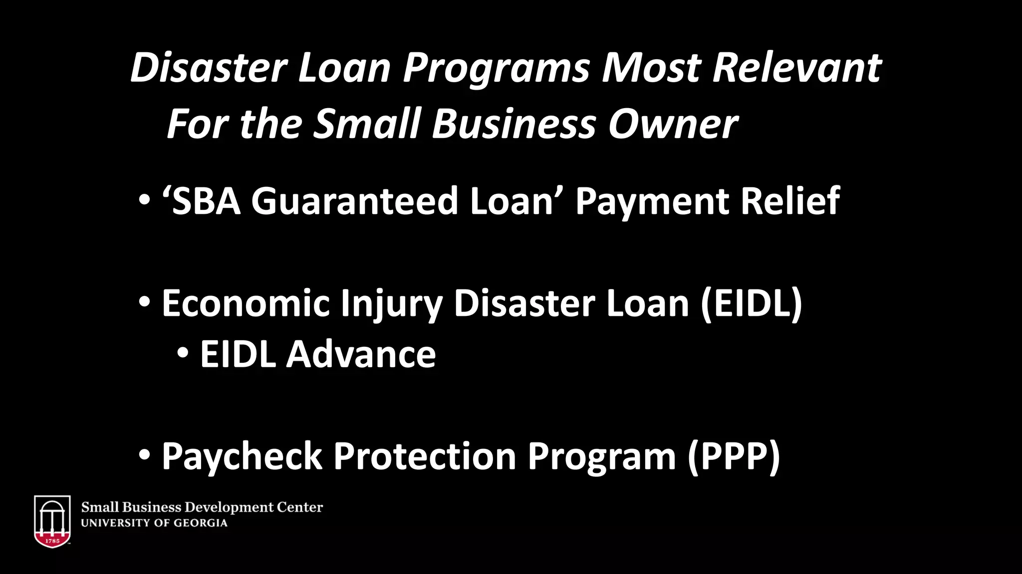 GEORGIA | SBA | SBDC EMERGENCY LOAN RESOURCES | PPT