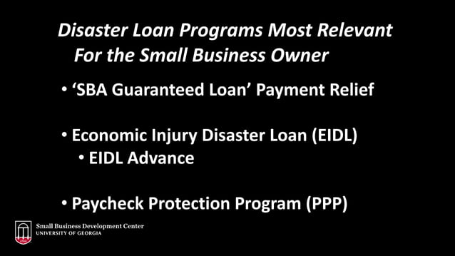 GEORGIA | SBA | SBDC EMERGENCY LOAN RESOURCES | PPT