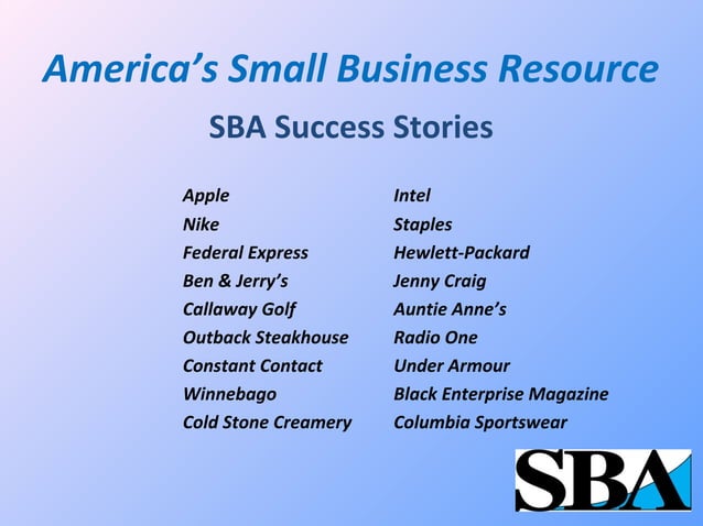 SBA Resources | PPT | Home Financing | Personal Debt