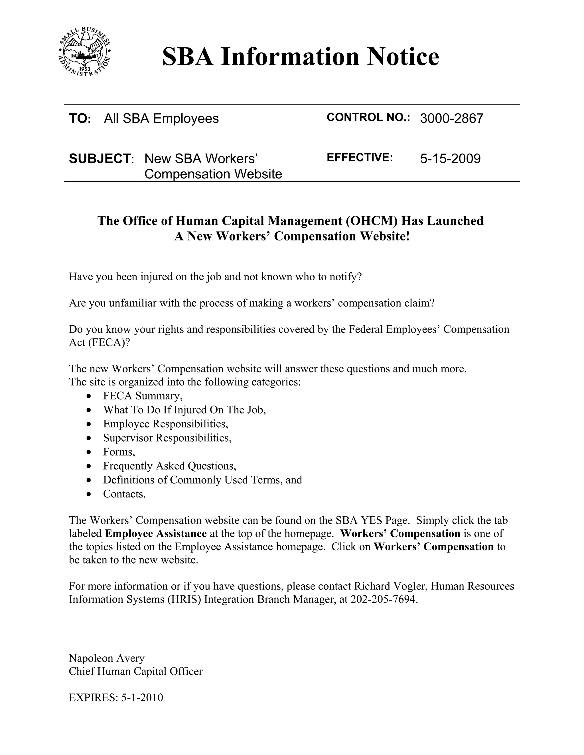 Sba Information Notice | DOC