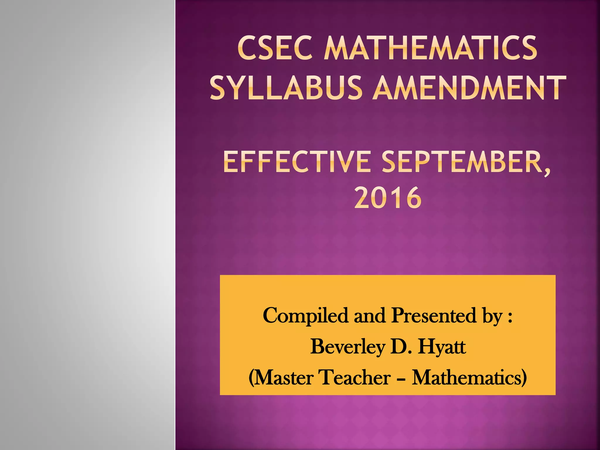 CSEC Mathematics Syllabus Amendment | PDF