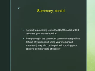 SBAR COMMUNICATION MODEL | PPT | First Aid | Injuries