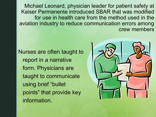 SBAR COMMUNICATION MODEL | PPT | First Aid | Injuries