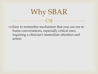 SBAR communication model in healthcare organization | PPTX