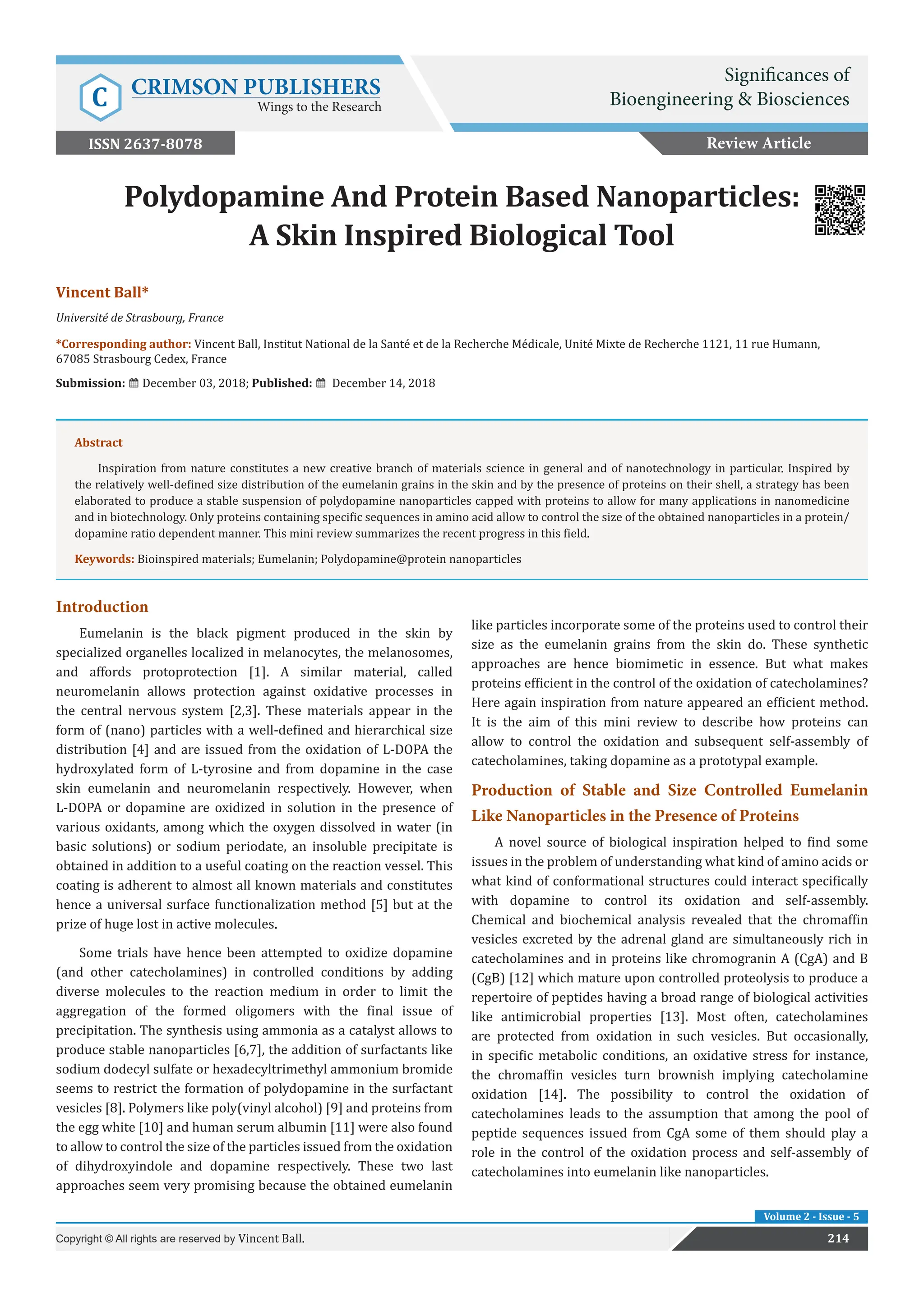 Polydopamine And Protein Based Nanoparticles: A Skin Inspired ...
