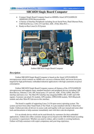 SBC6020 SAM9G20 based Single Board Computer | PDF