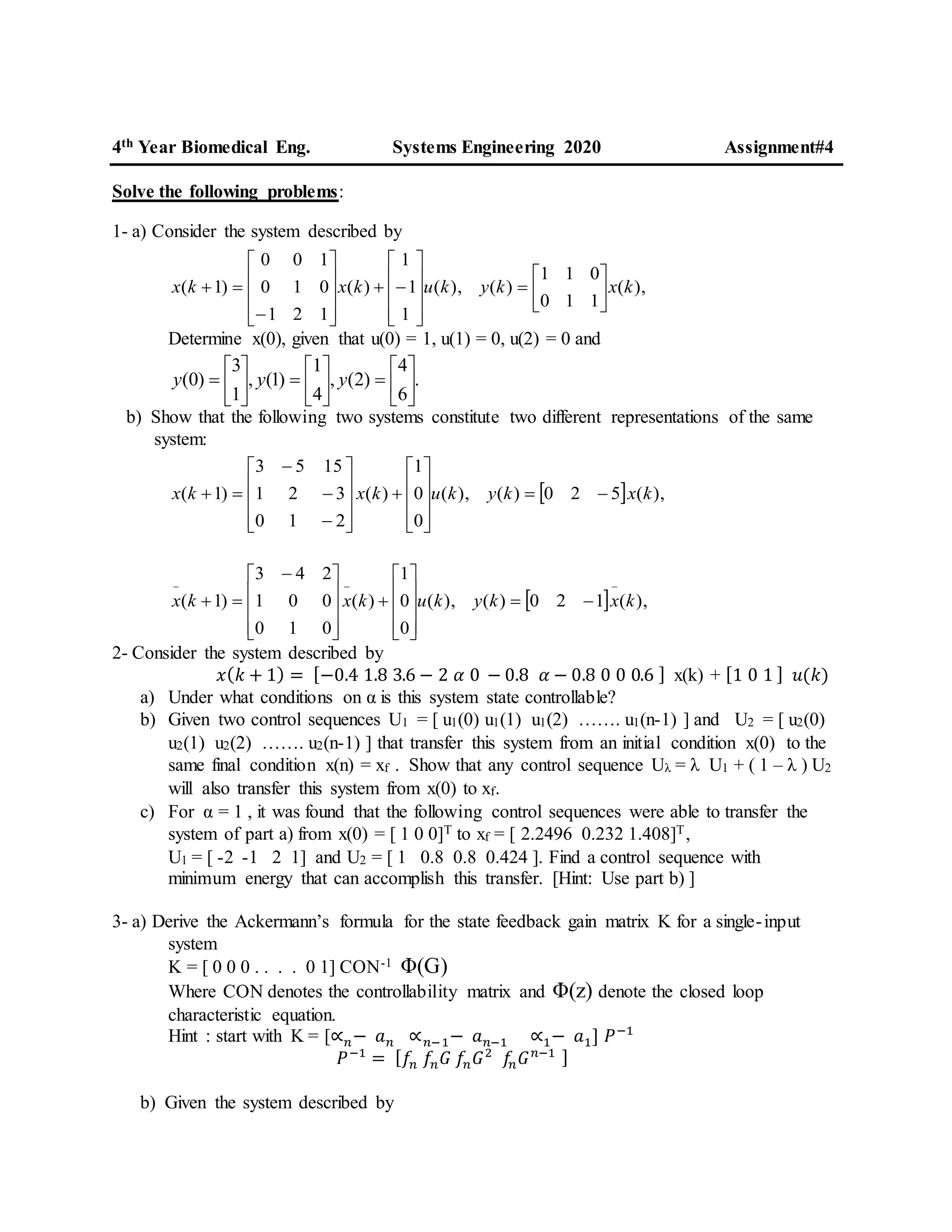 Control assignment#4 | PDF