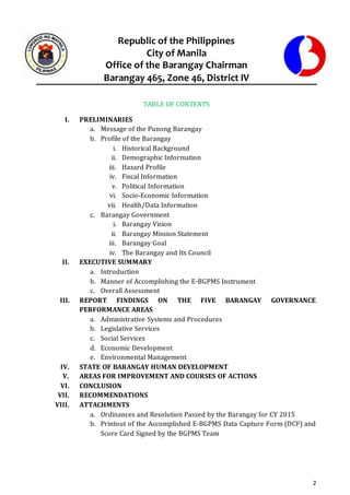 Barangay 465, Zone 46 State of Barangay Governance | DOCX