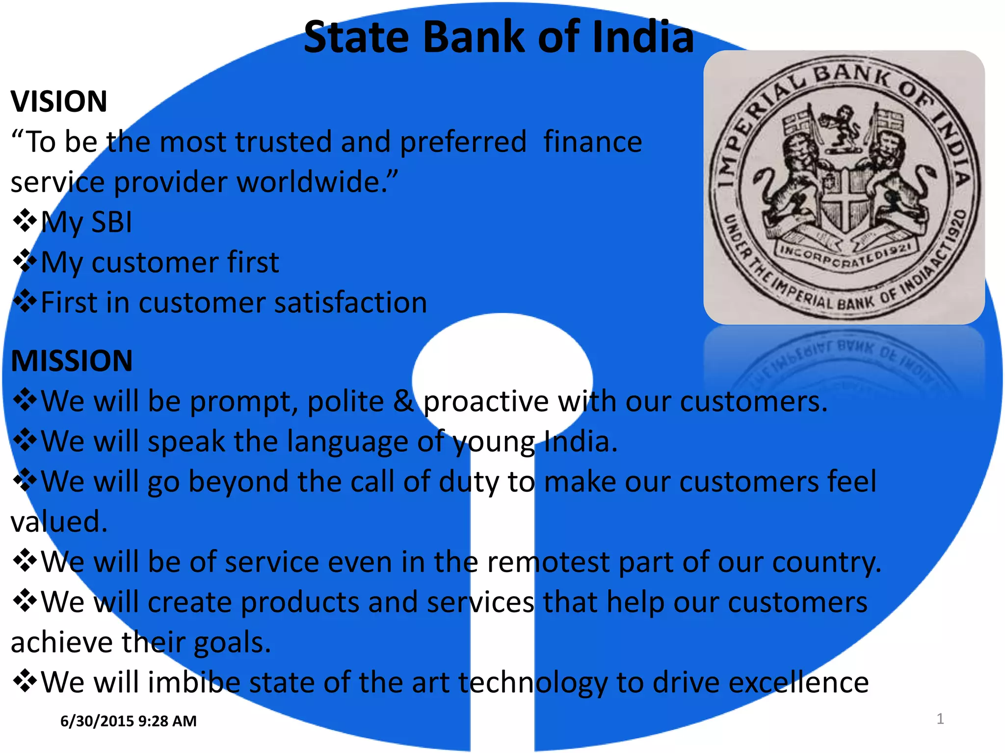 State Bank of India Vision and Mission (Ravi Kulkarni) | PPTX