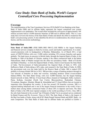 SBI: World’s Largest Centralized Core Processing Implementation | DOCX