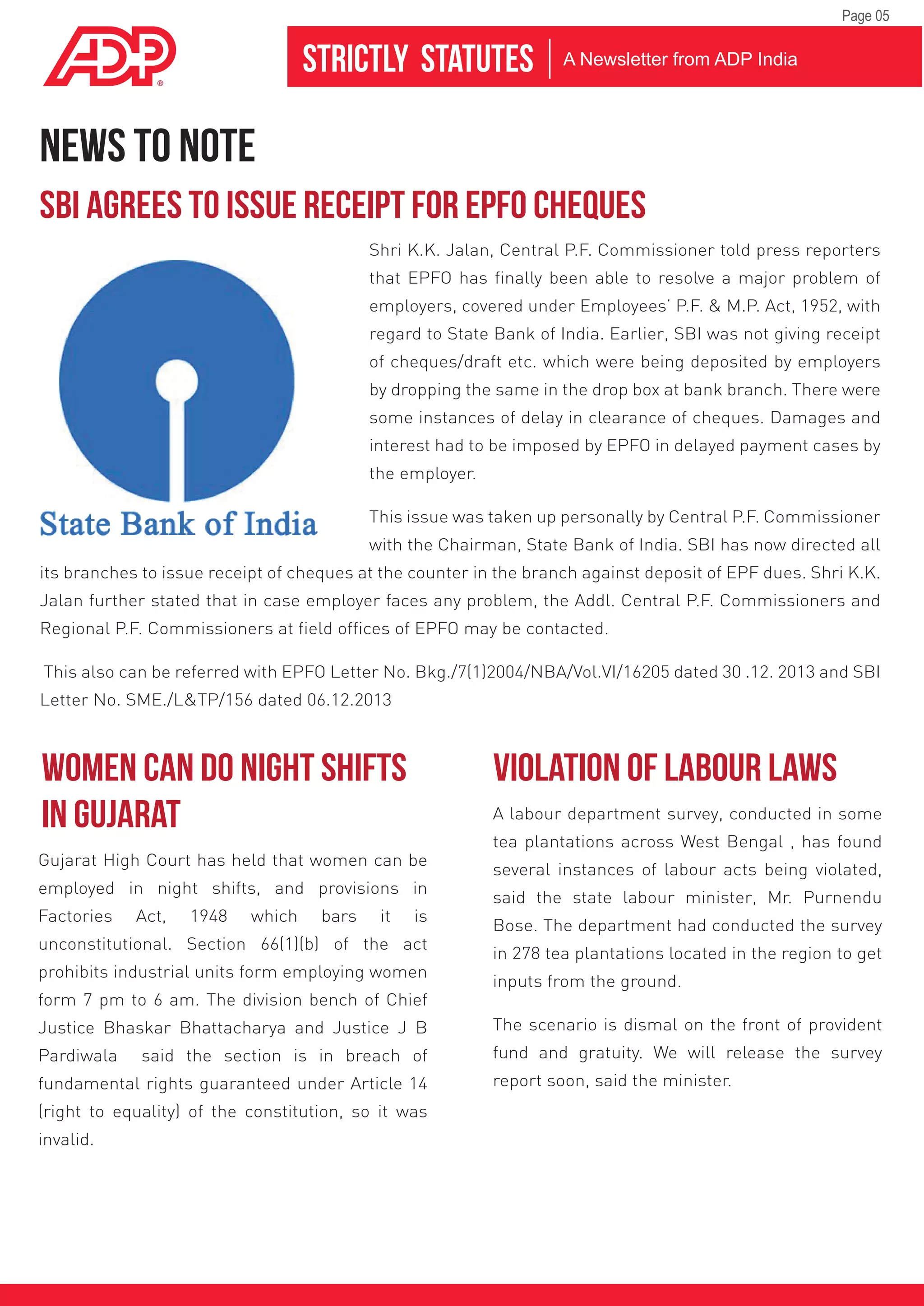 SBI Agrees to issue receipt for EPFO cheques | PDF