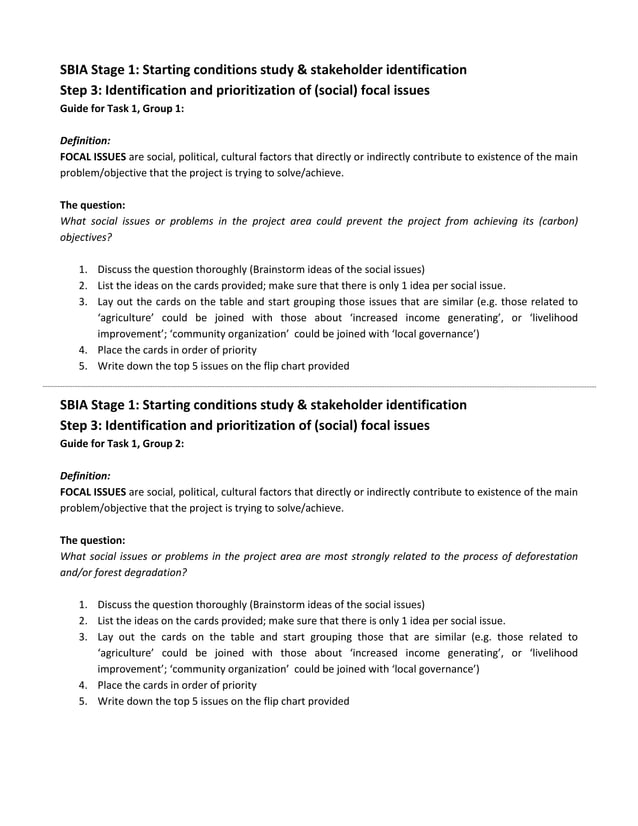 Social and Biodiversity Impact Assessment (SBIA) Stage 1: Starting ...