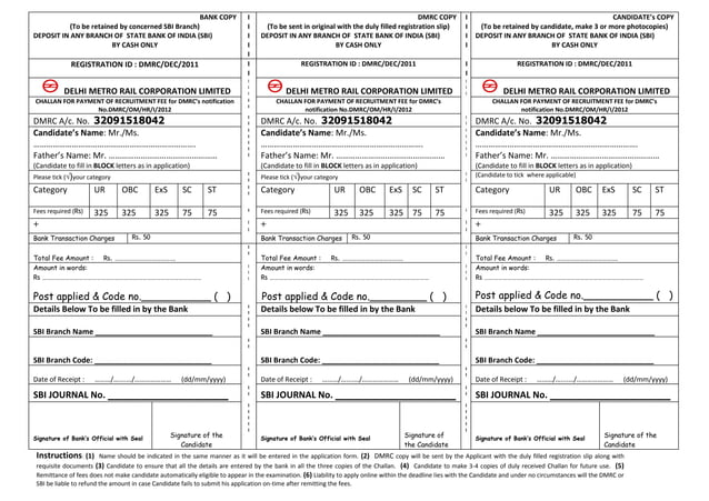 Sbi dmrc challan_form | PPT