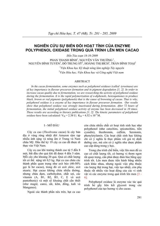 Sư bien doi hoat tinh ez polyphenol oxidase trong qua trinh len men cacao | PDF