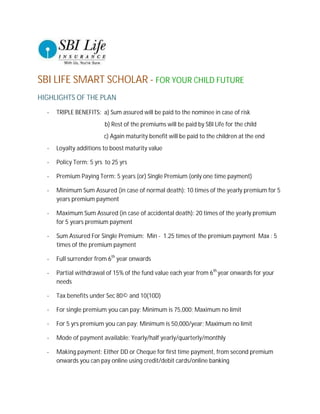 Sbi life smart scholar highlights | PDF