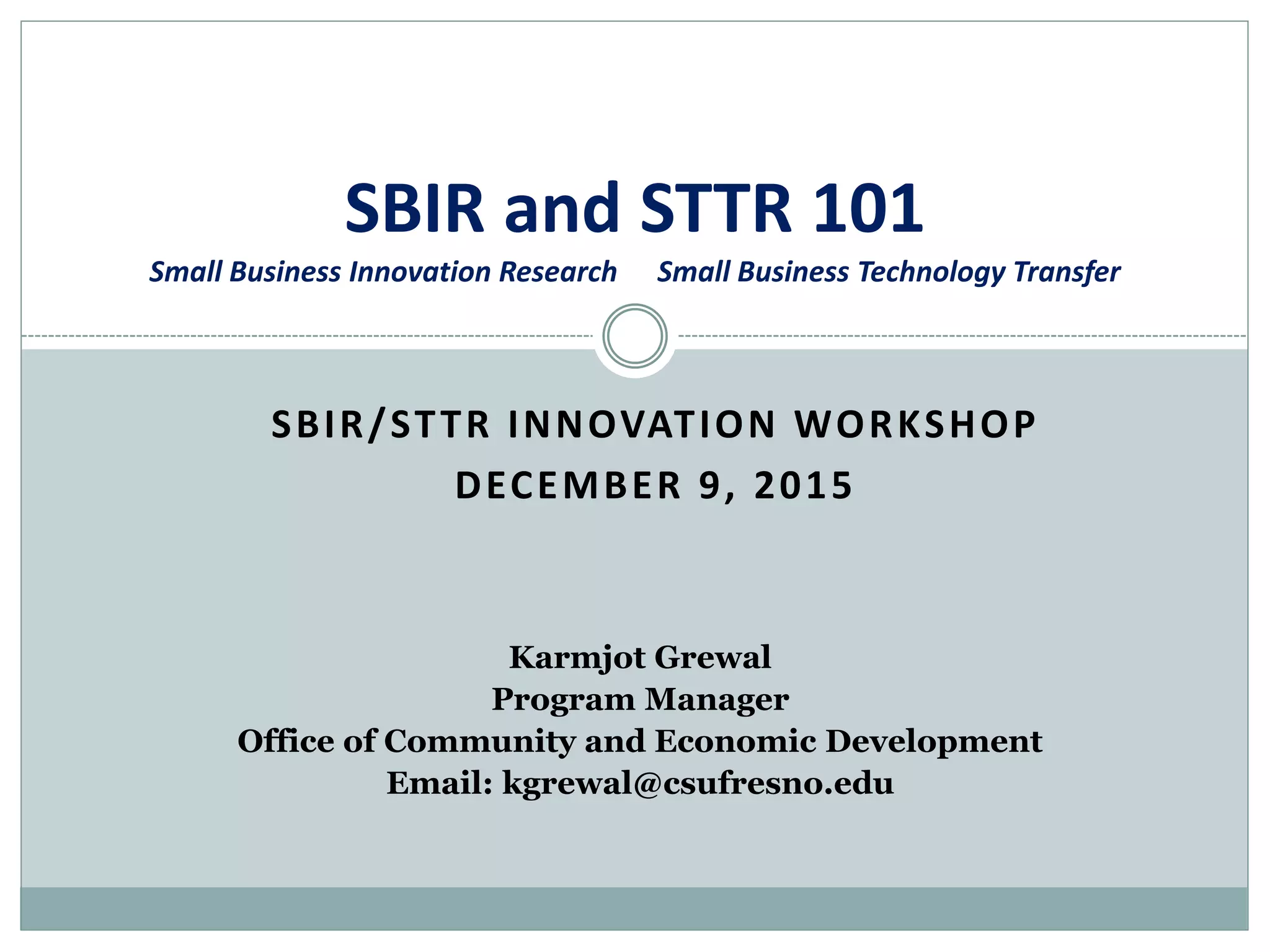 SBIR 101 Overview | PPT