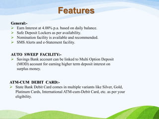 SBI Saving Account (Types & It's Features) | PPTX