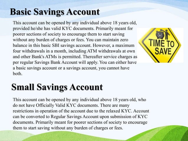 SBI Saving Account (Types & It's Features) | PPTX | Credit Cards ...