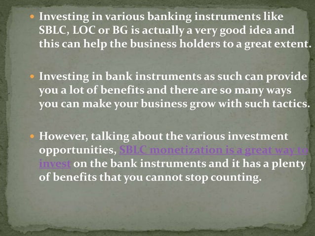 Sblc and several aspects of sblc monetization | PPT