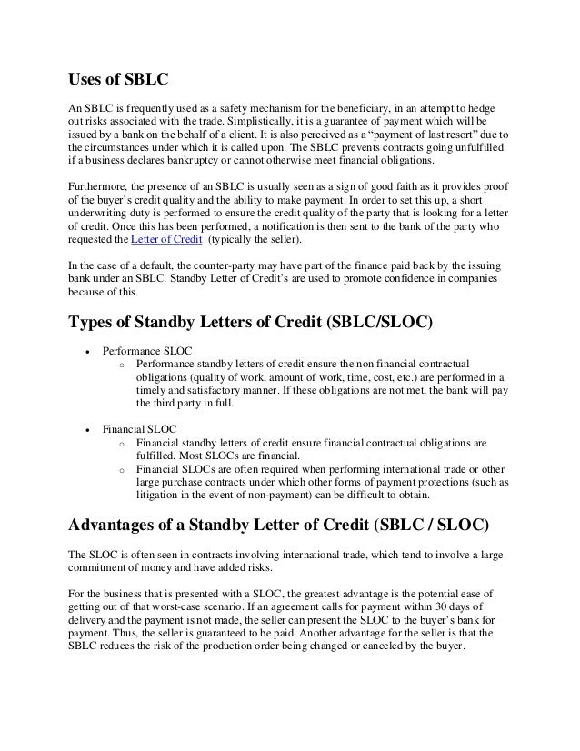 Sblc meaning, types of sblc, uses of sblc & sblc providers