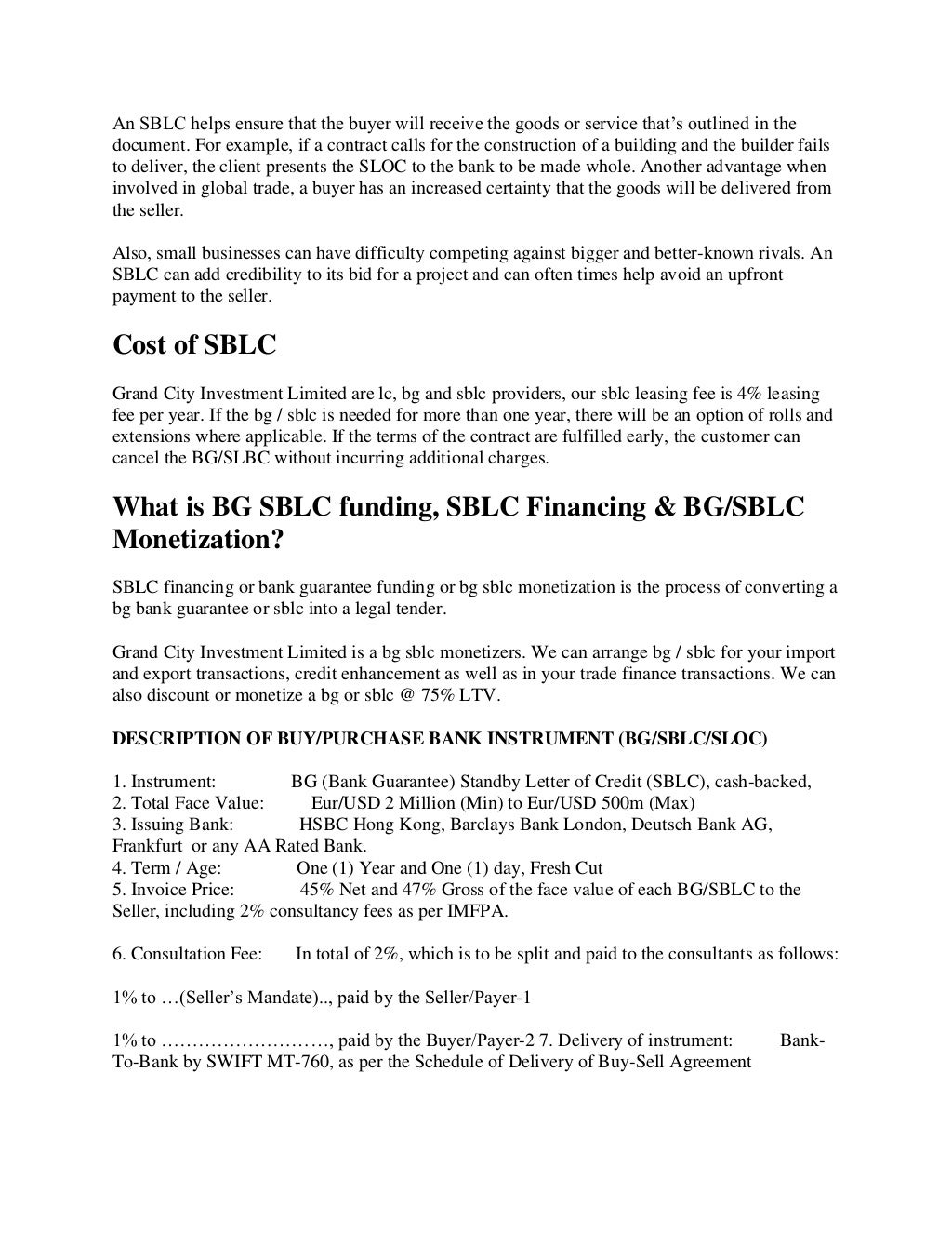 Sblc meaning, types of sblc, uses of sblc & sblc providers