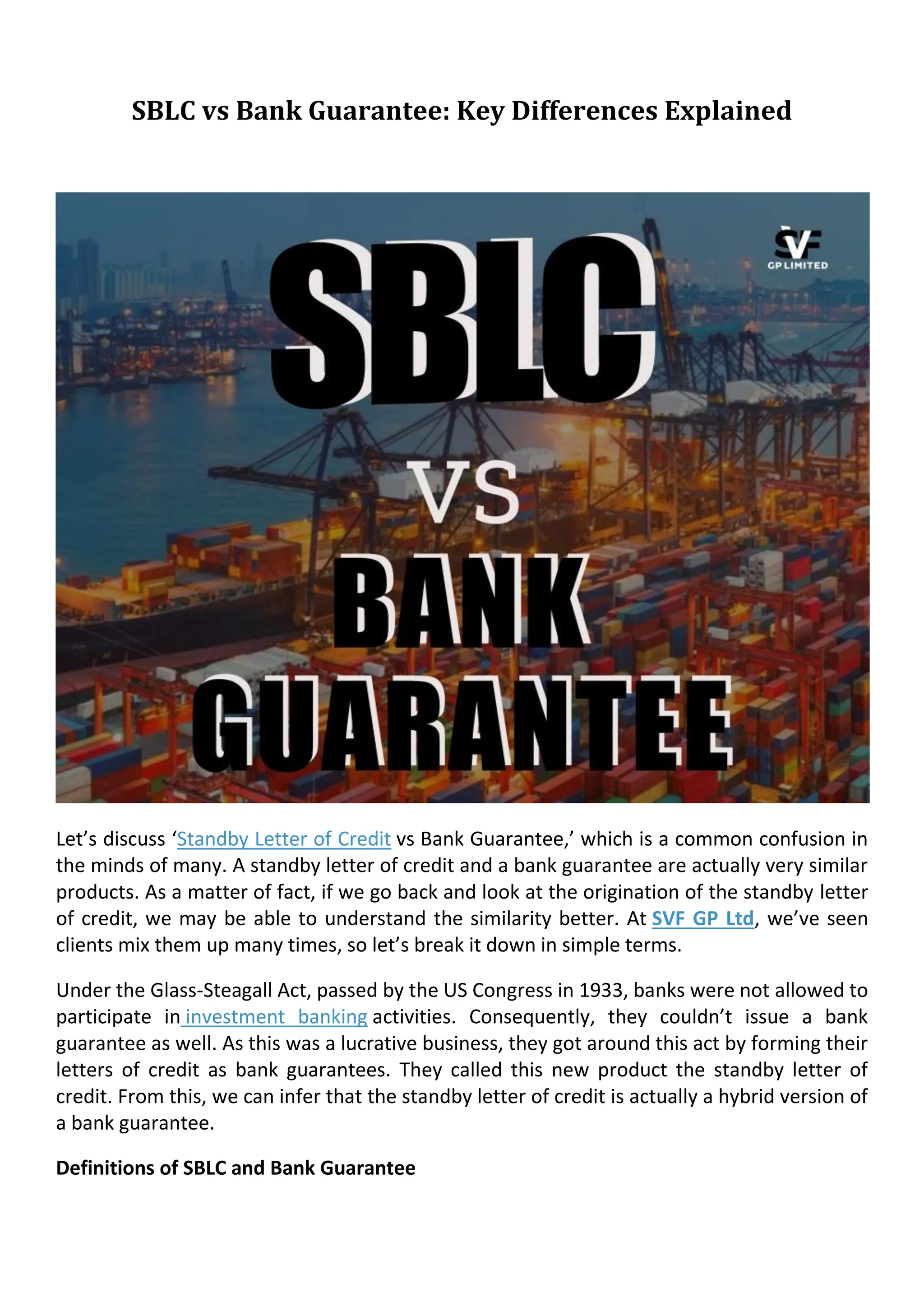 SBLC vs Bank Guarantee: Key Differences Explained | PDF