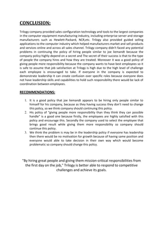 CASE STUDY ON TRILOGY SOFTWARE INC AND THE BONNEAU COMPANY | DOCX