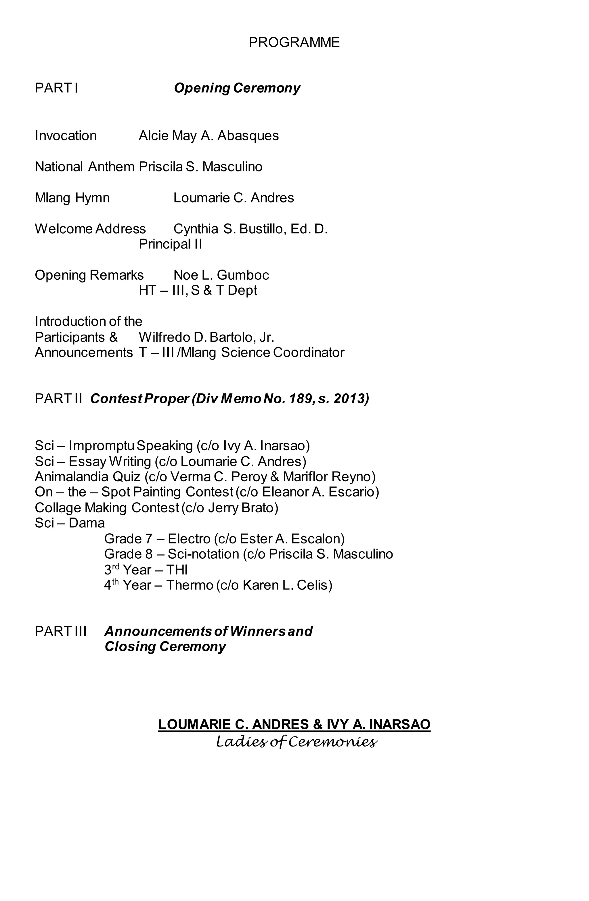 NARRATIVE REPORT OF MLANG NHS SCIENCE DEPT | DOCX