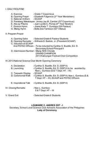 NARRATIVE REPORT OF MLANG NHS SCIENCE DEPT | DOCX