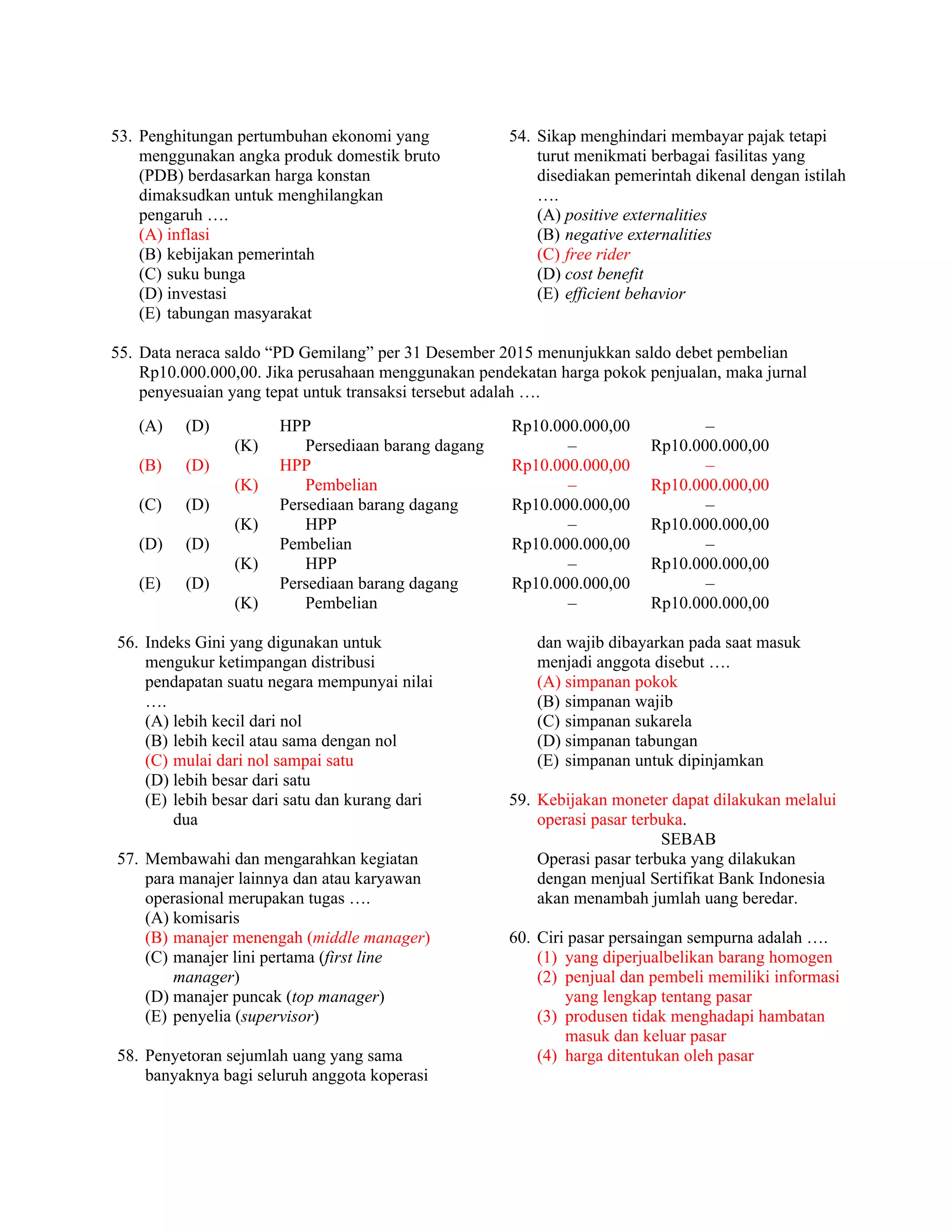 Soal Sbmptn 2016 ekonomi kode soal 421 | PDF