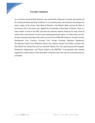 State Bank of Pakistan SBP BSC Peshawar Internship report 2020 | PDF